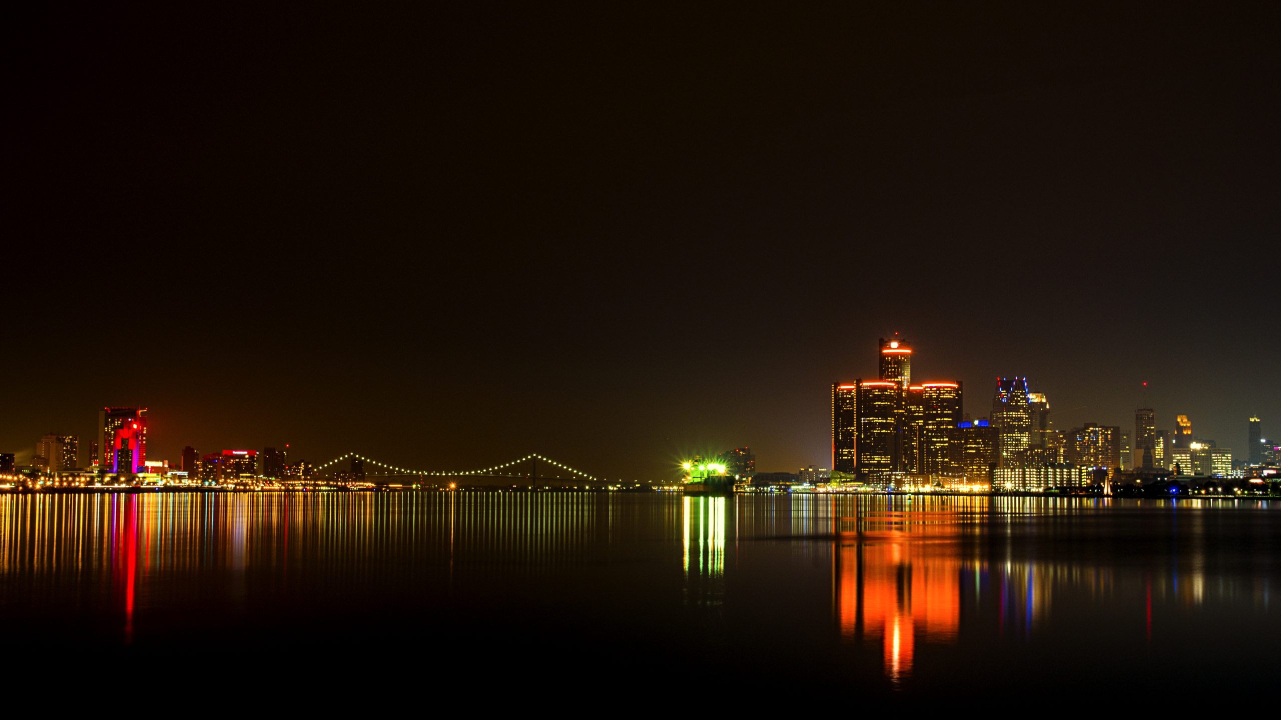 Downtown Detroit, Windsor, Ambassador Bridge - A Still Night on the ...